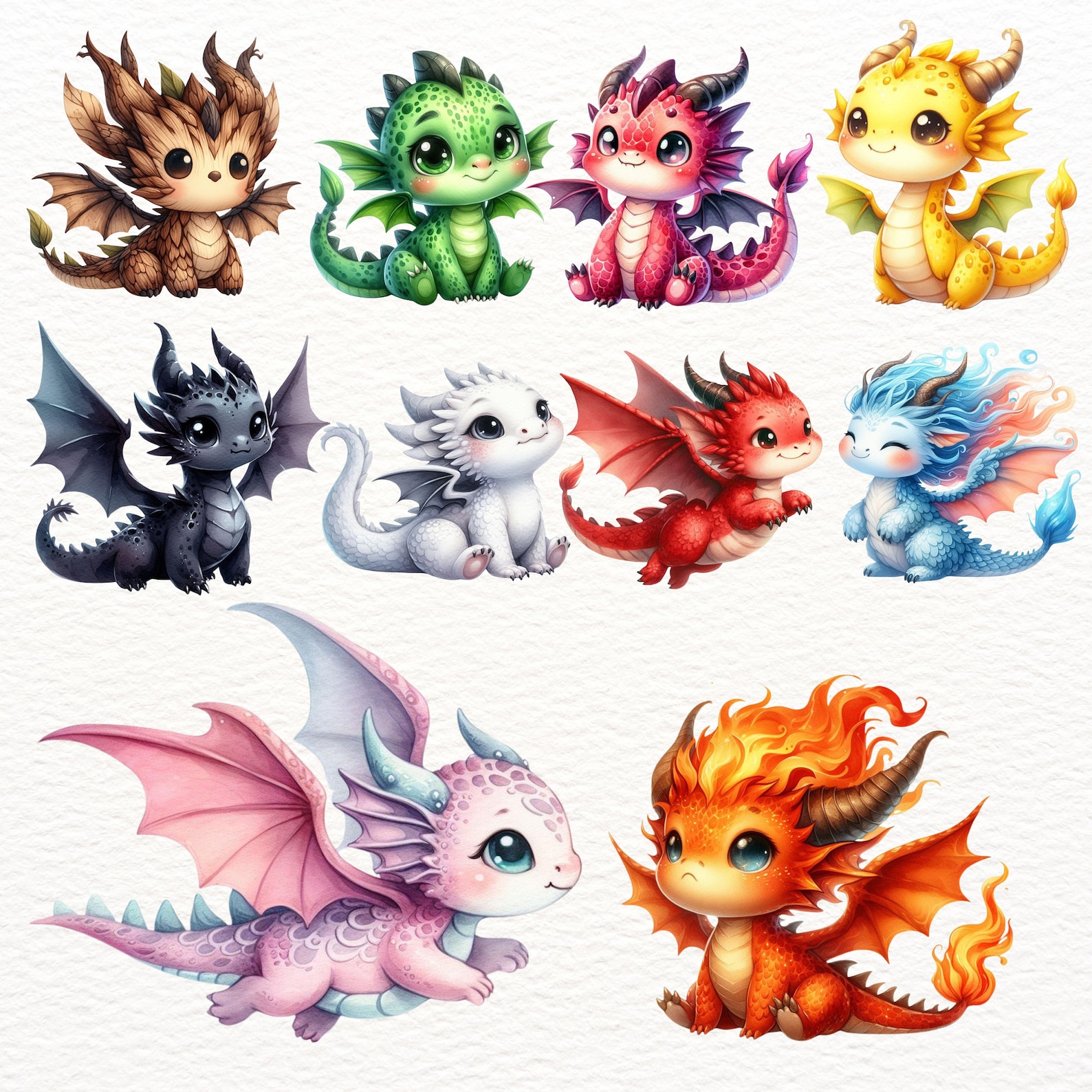 Cute Dragon PNG Clipart Bundle. Watercolor Clipart. Dragon Clipart ...