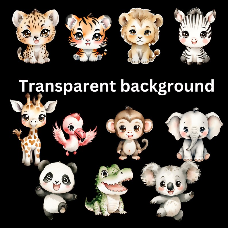 Cute Jungle Animals Clipart Bundle Transparent Background PNG Images ...