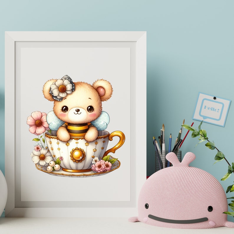 Bear Bee in the Cup Clipart Bundle PNG Images. Bear Clipart, Printable ...