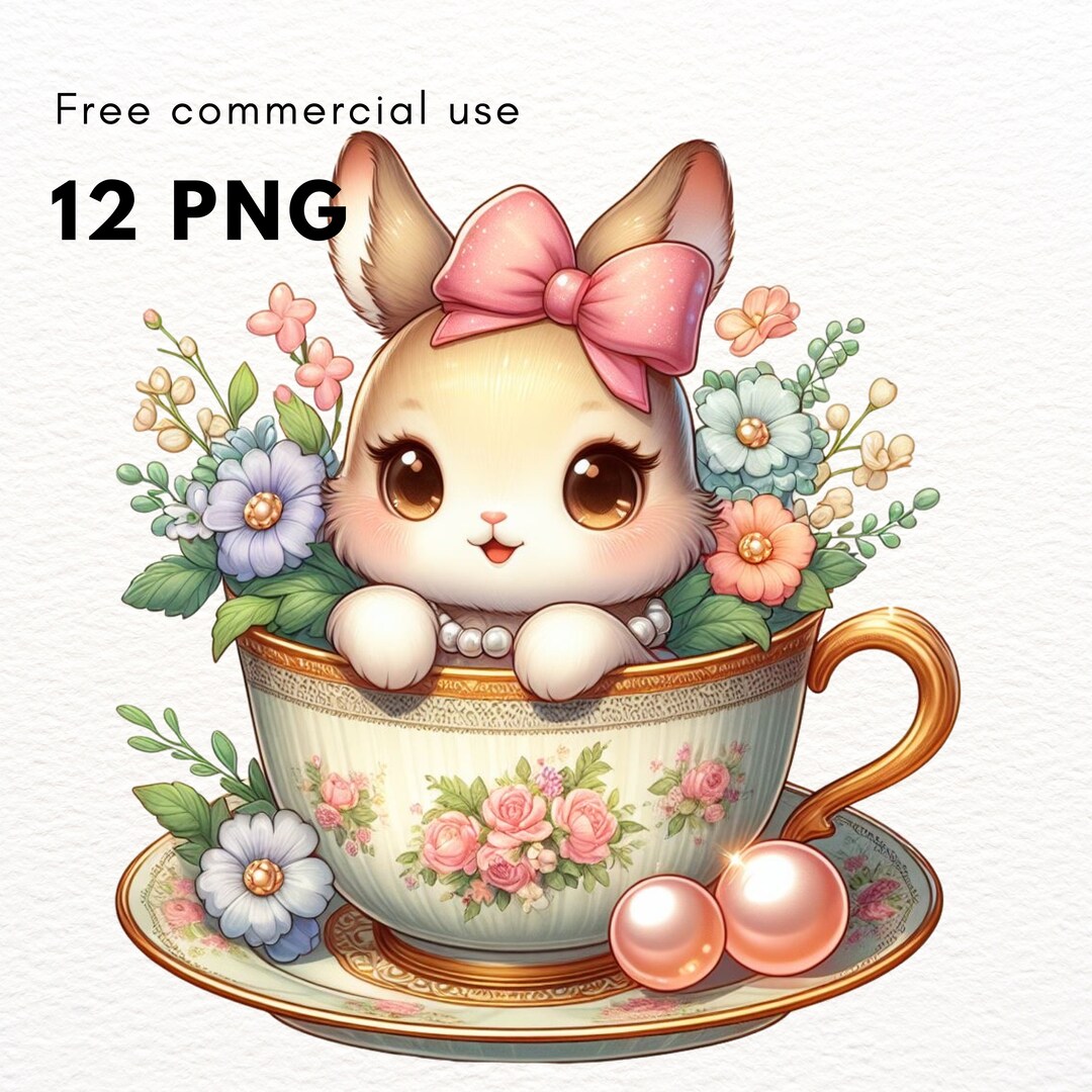 Bunny in the Cup Clipart Bundle 12 PNG Images. Rabbit Clipart ...