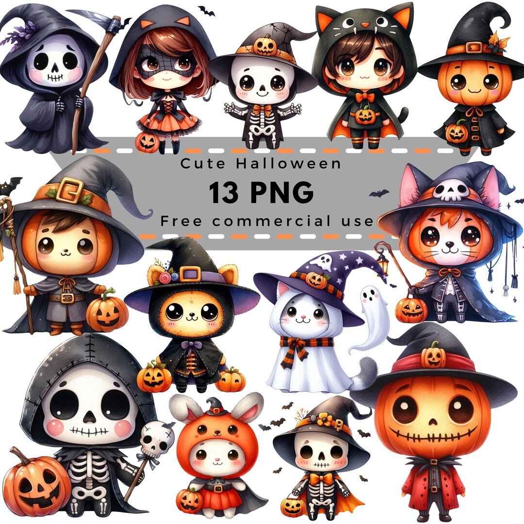 Halloween Characters Clipart Set 13 PNG Images. High Quality. Halloween ...