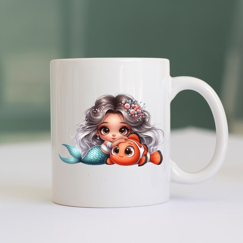 Cute Mermaid and Clown Fish Clipart Bundle 11 PNG Images. Mermaid ...