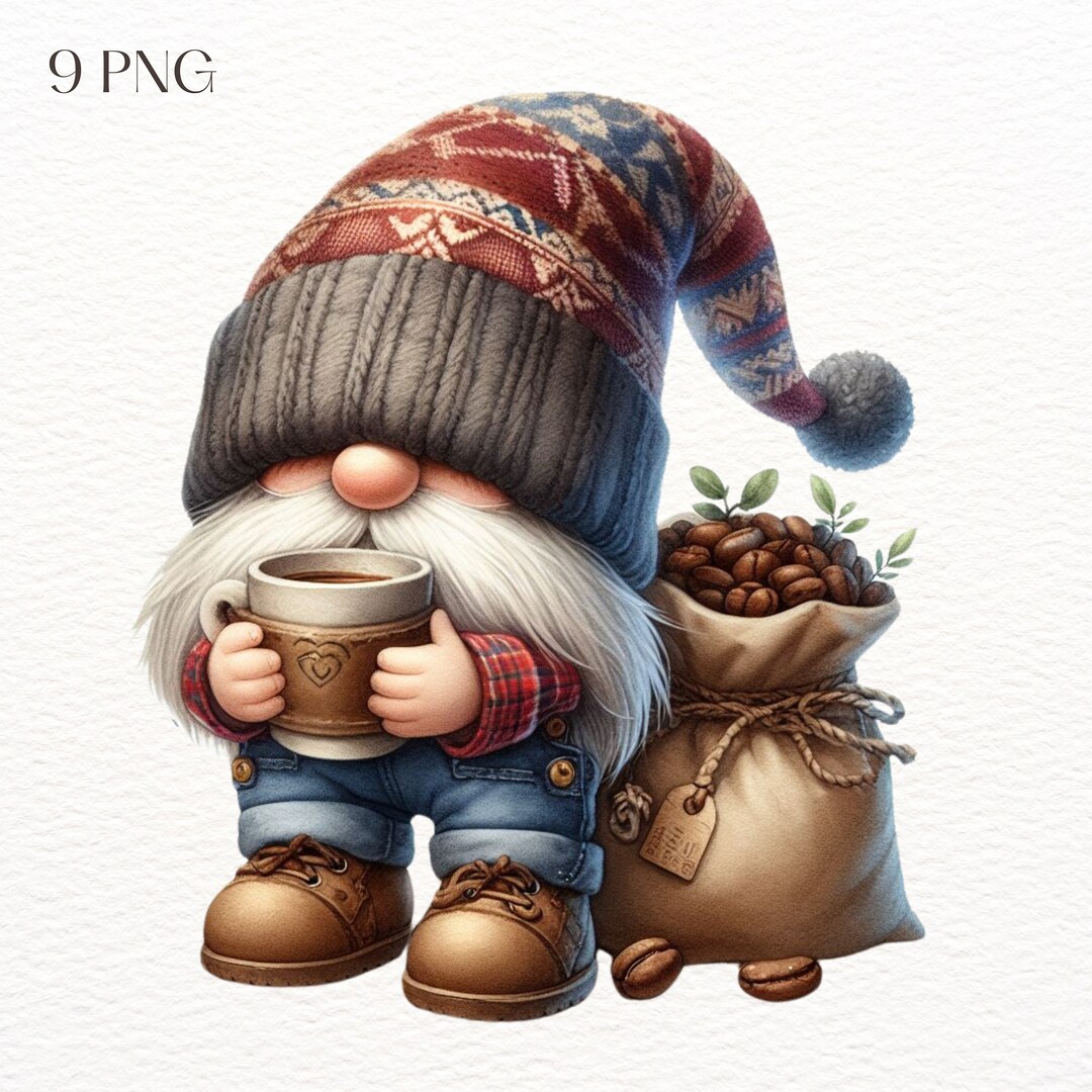 Cute Coffee Lover Gnome Clipart Bundle Transparent Background PNG ...