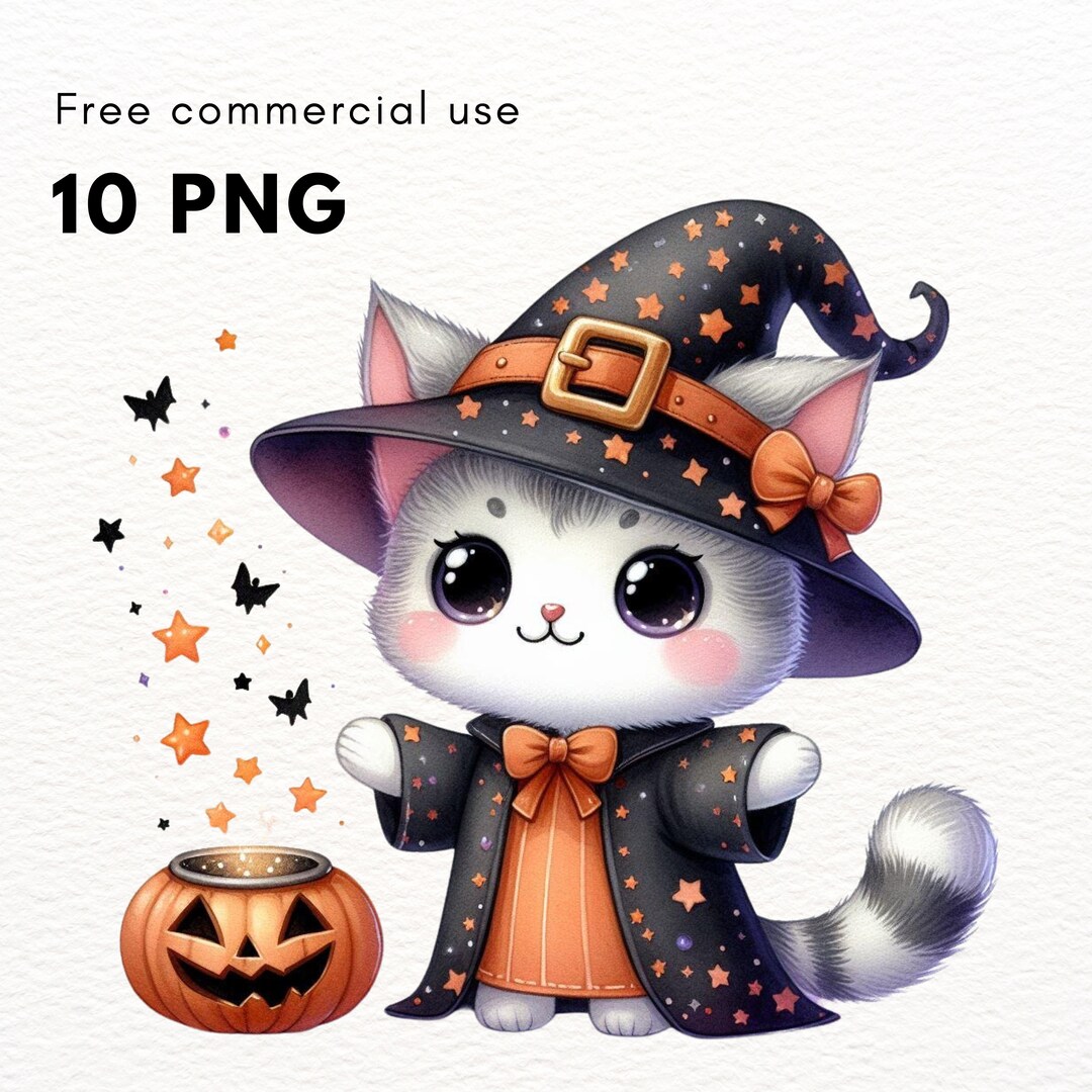 Halloween Cats Clipart Set 10 PNG Images. High Quality. Halloween ...