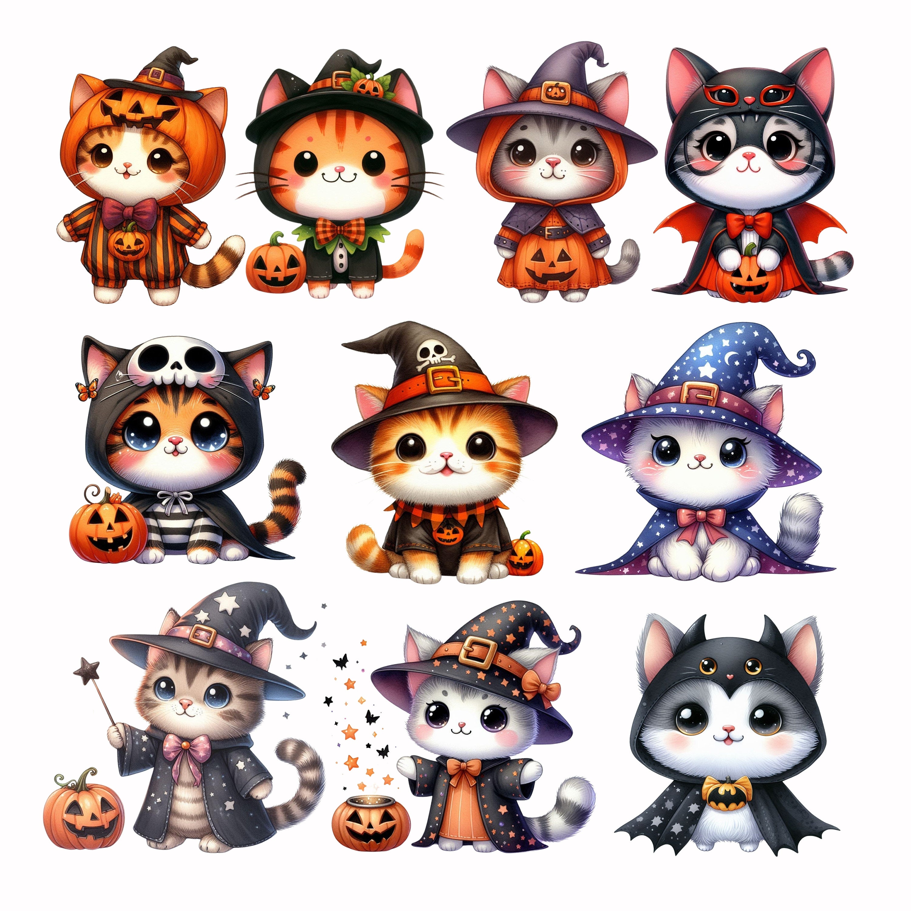 Halloween Cats Clipart Set 10 PNG Images. High Quality. Halloween ...