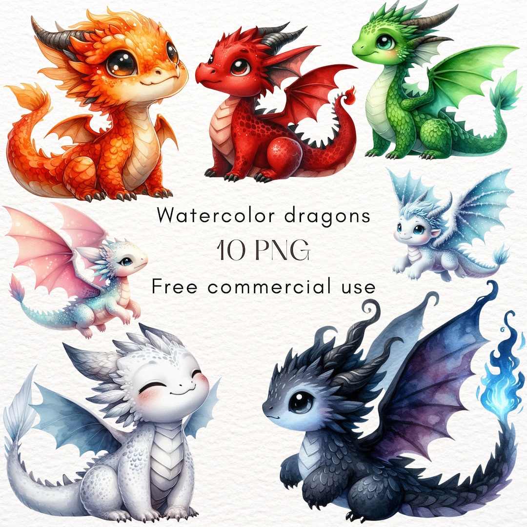 Cute Dragon Png Clipart Bundle. Watercolor, Animal Png, Dragon Art ...