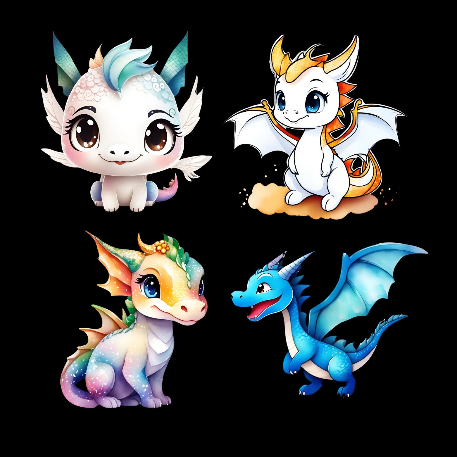 12 PNG Cute Dragon Clipart Set. Transparent Background PNG Images ...