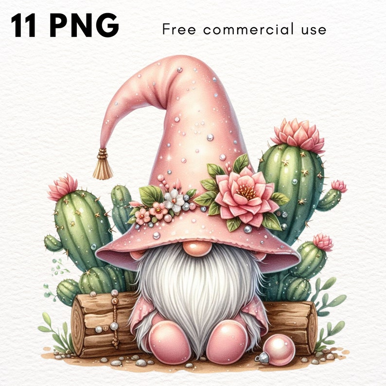 Cactus Gnome Clipart Bundle PNG Images. Gnome Clipart, Pink Gnome. DIY ...