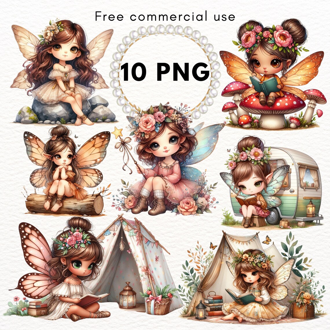 Cute Fairy Camping Clipart Set 10 PNG Images. Fairy Clipart. Printable ...