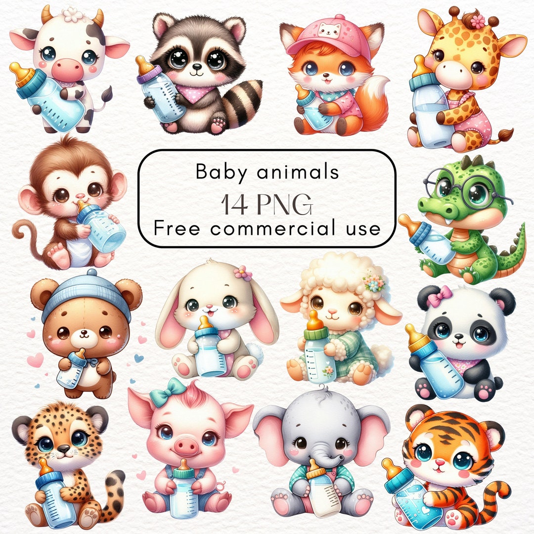 Cute Baby Animals Clipart Bundle 14 PNG Images. Cute Animals Holding ...