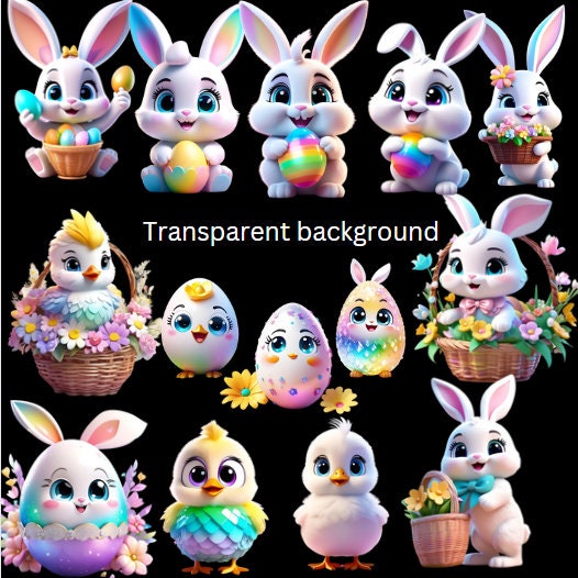 Cute Easter Bunny and Chick Clipart Bundle PNG Images. Easter Clipart ...