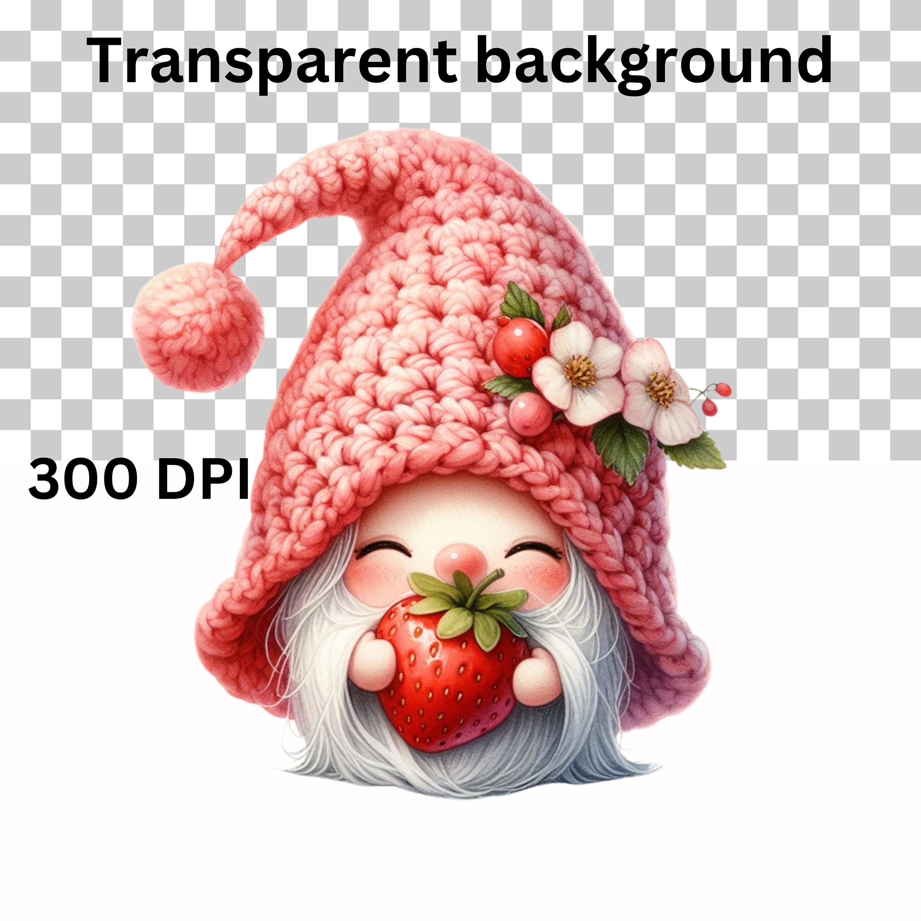 Cute Strawberry Gnome Clipart Bundle Transparent Background PNG Images ...