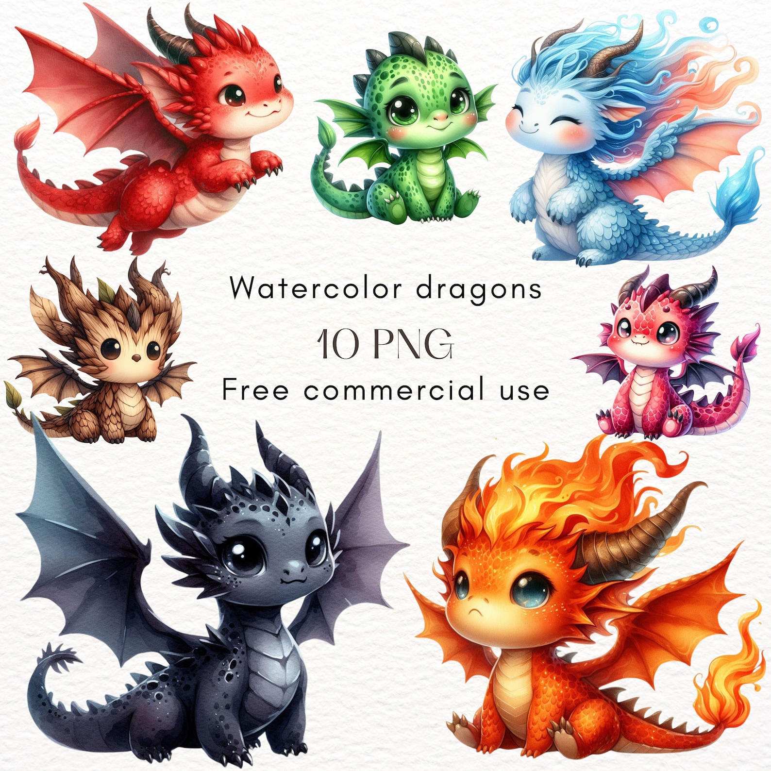 Cute Dragon PNG Clipart Bundle. Watercolor Clipart. Dragon Clipart ...