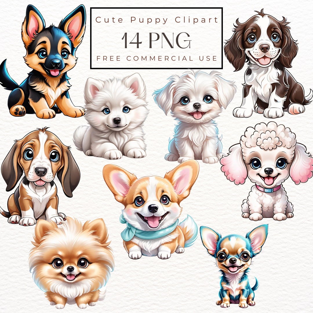 Cute Puppy Clipart Bundle Transparent Background PNG Images. Dog ...
