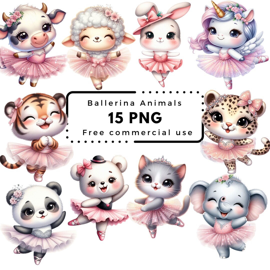 Ballerina Animals Clipart Bundle 15 PNG Images. Ballerina Clipart. Cute ...