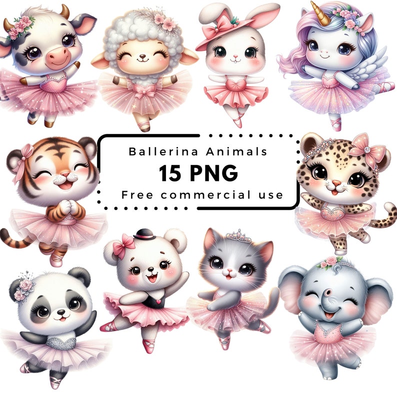 Ballerina Animals Clipart Bundle 15 PNG Images. Ballerina Clipart. Cute ...