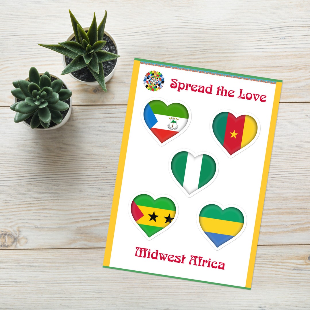 Africa Love Sticker Set 5 Midwest Africa Flags, Fun Educational Sticker ...