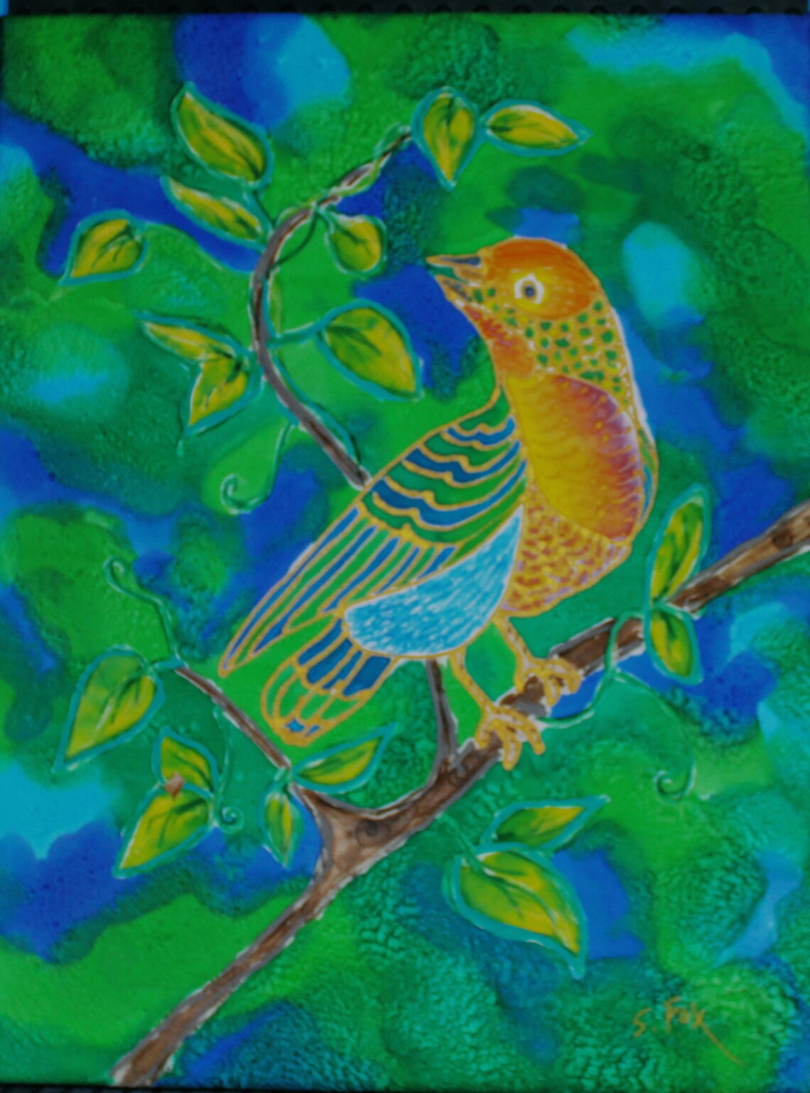 Silk Painting Bird, Colorful Fantasy Bird Art, Hand Painted Silk ...