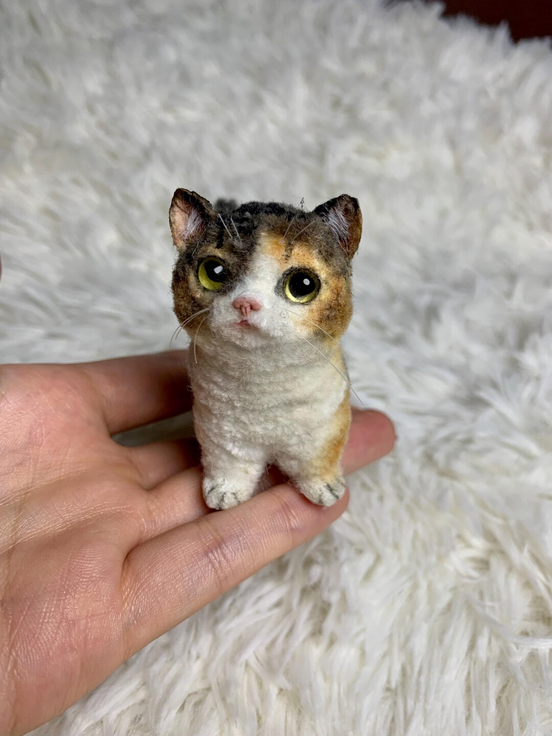 3-inch Miniature Cat Plush,calico Cat Figurines,felted Animal Sculpture ...