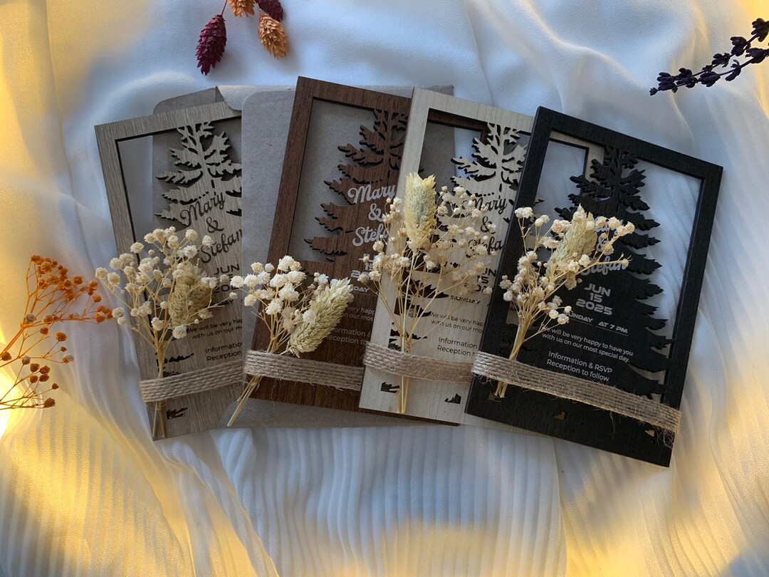 Pine Tree Wooden Wedding Food Invitation Cart, Rustic Invitation With ...