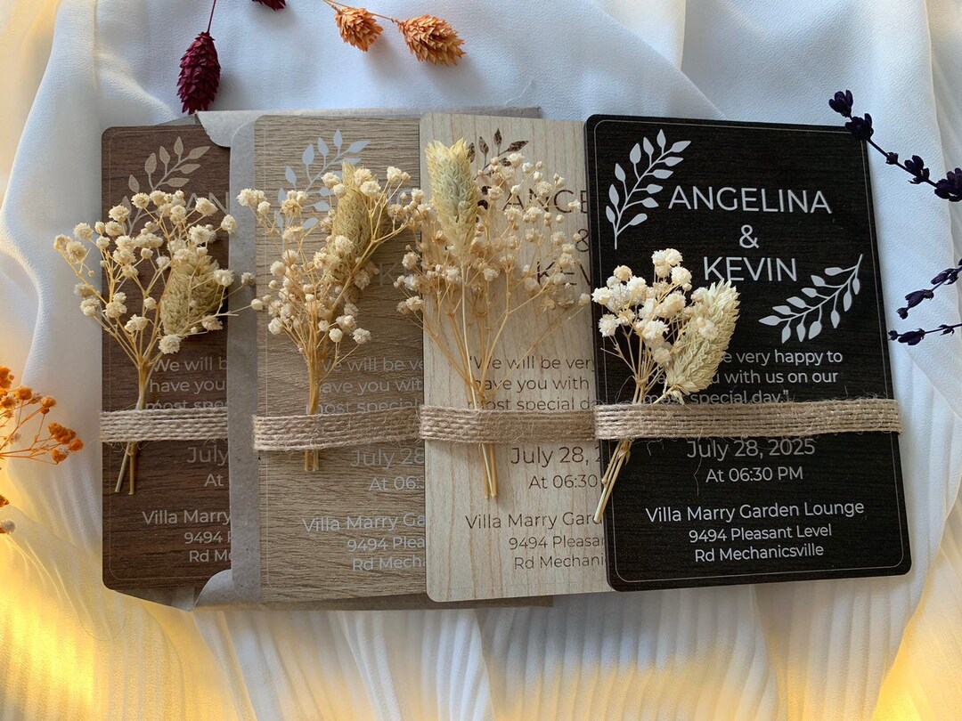 Simple Floral & Wooden Wedding Food Invitation Cart, Rustic Invitation ...