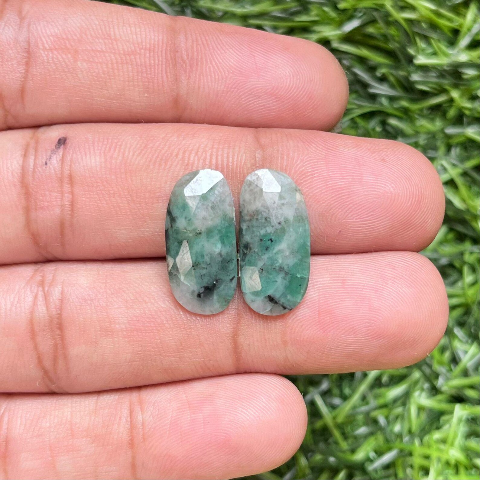 Natural Zambian Emerald Gemstone Rosecut Fancy Shape Pair for Jewelry ...