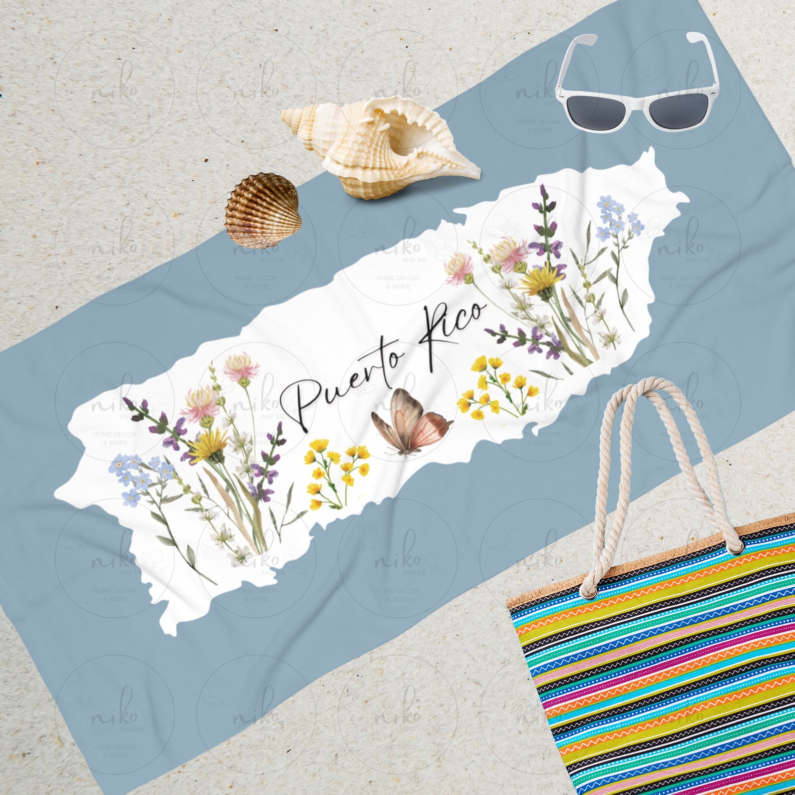 Puerto Rico Beach Towel, Boricua Towel, Puerto Rico Boho Map, Puerto ...