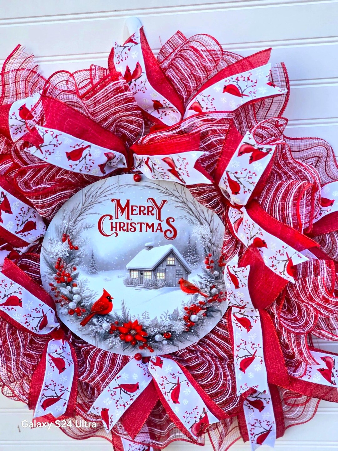 Merry Christmas 14" Wire Wreath Frame With Red Cardinals in Wintery ...