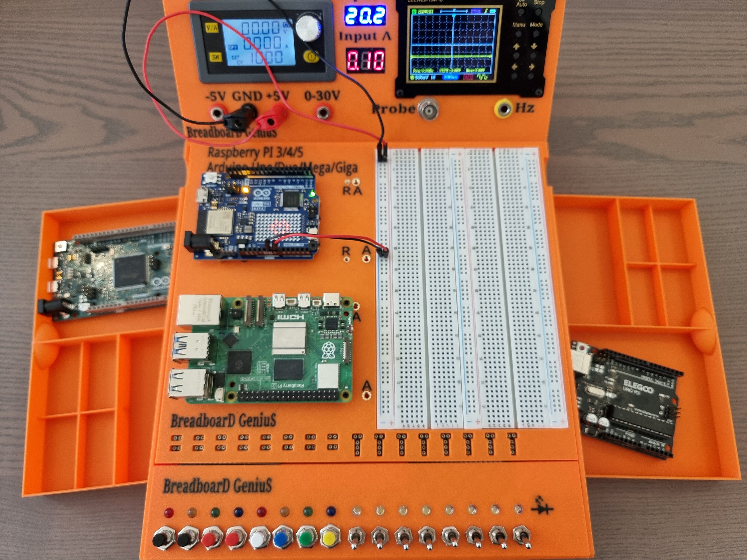 Raspberry Pi Arduino Uno Due Mega Giga Dual Mount With Double Breadboard And Breadboard