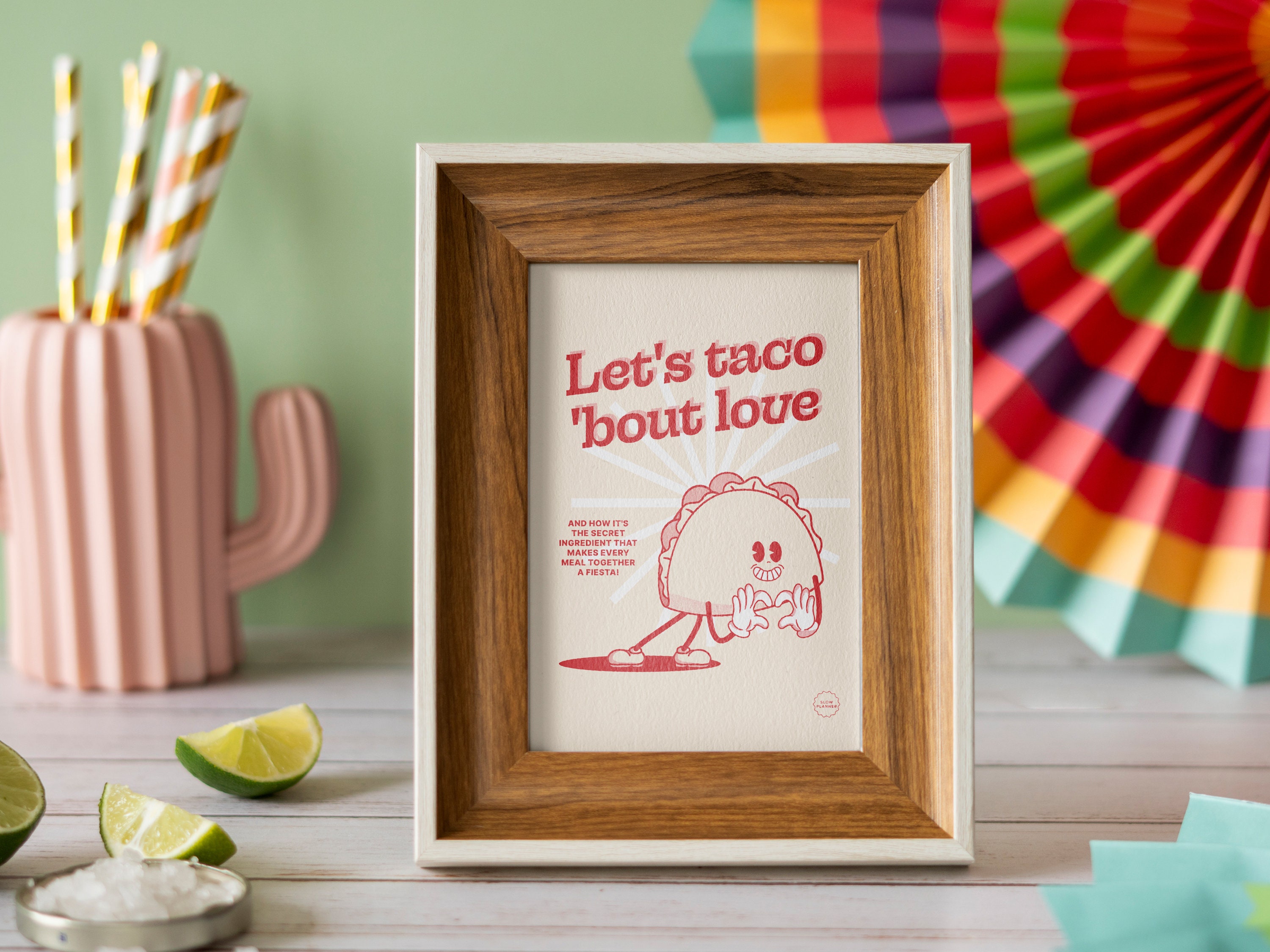 Fiesta Clipart Taco Poster Let's Taco 'bout Love Retro Mascot Poster I ...