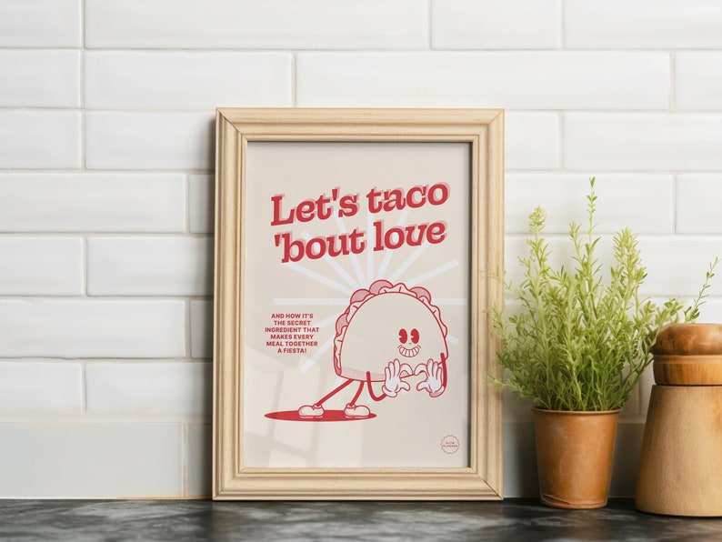 Fiesta Clipart Taco Poster Let's Taco 'bout Love Retro Mascot Poster I ...