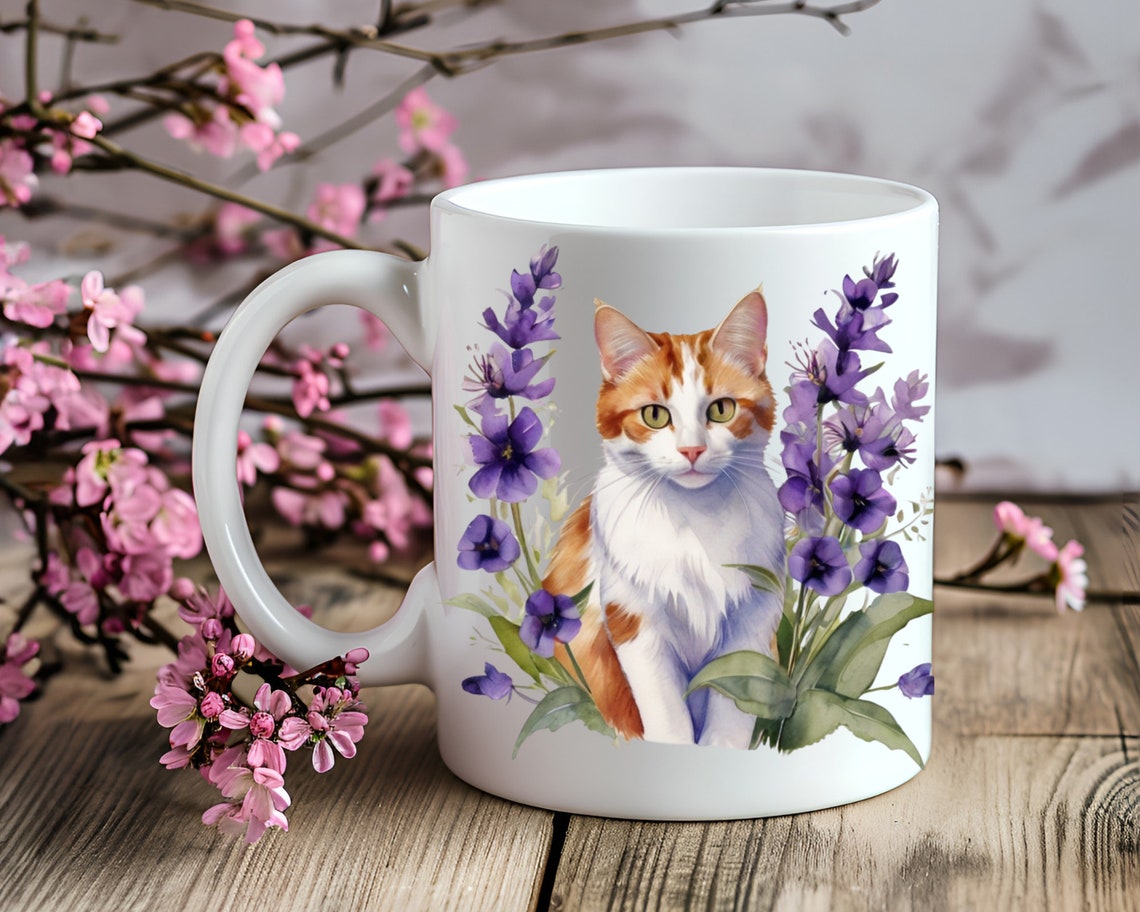 Watercolor Orange Cat and Flowers SVG PNG, Printable Clipart, Cat Clip ...