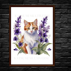 Watercolor Orange Cat and Flowers SVG PNG, Printable Clipart, Cat Clip ...