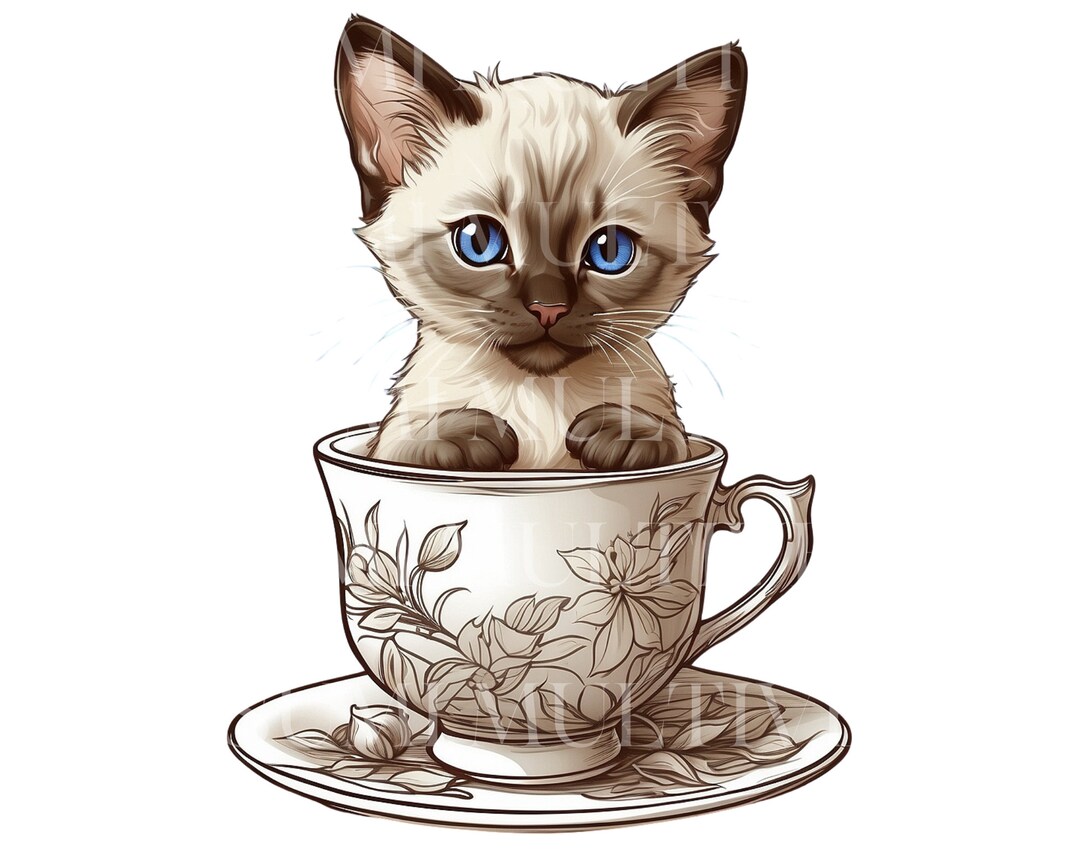 Cat in a Cup Svg Png, Pdf Art, Siamese Cat Clipart, Cute Kitten Png ...