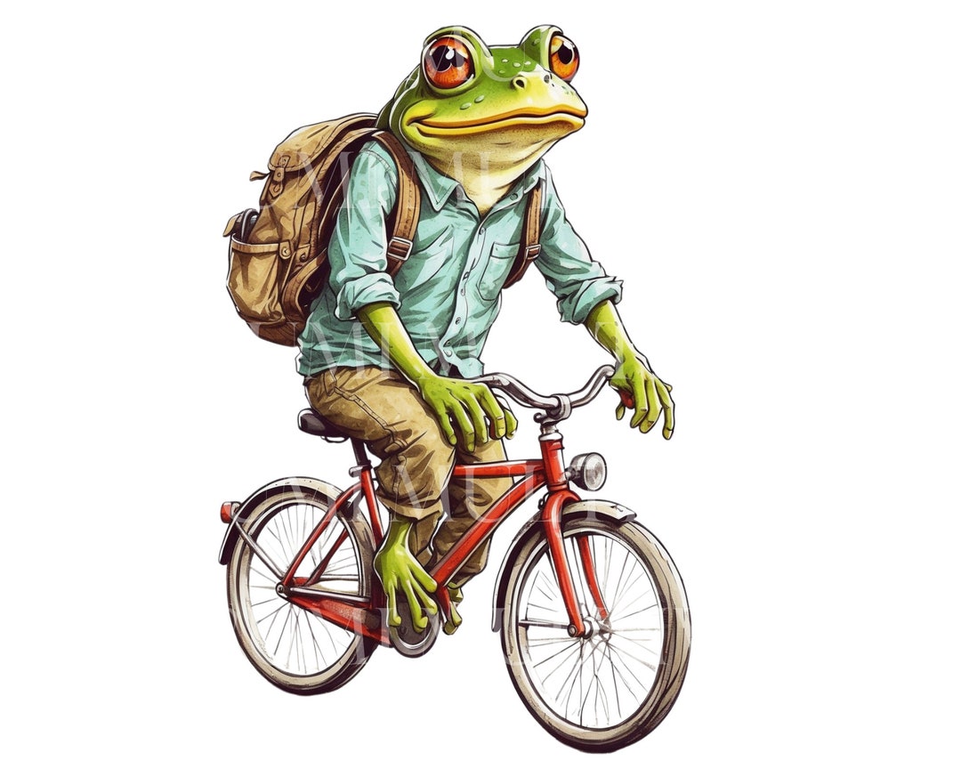 Frog Riding a Bike Svg Png, Bicycle Svg, Cartoon Frog Png, Pdf Wall Art ...