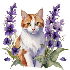 Watercolor Orange Cat and Flowers SVG PNG, Printable Clipart, Cat Clip ...