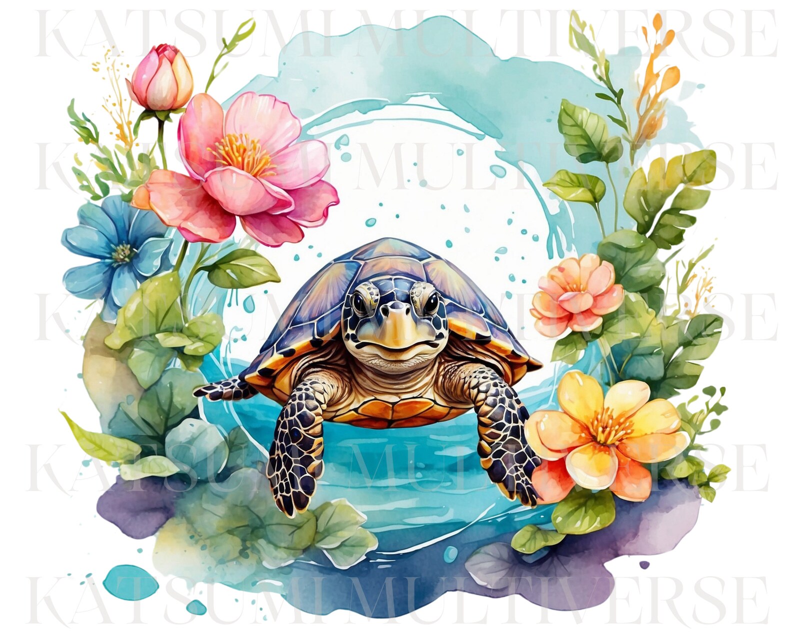 Sea Turtle Svg, Watercolor Floral Clip Art, Seaworld SVG, Summer ...