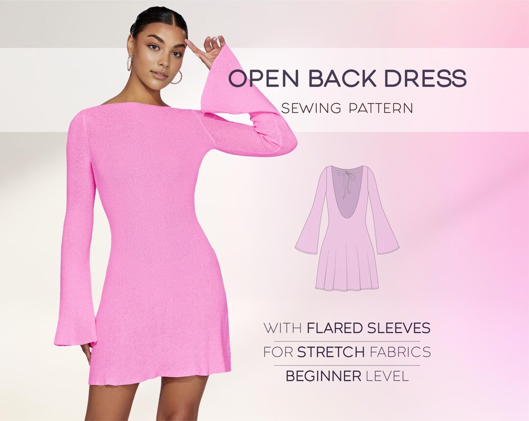 Open Back Dress Pattern, Short Dress Sewing Pattern XS - 4XL, Women's ...