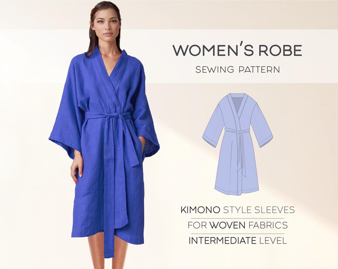 Women Robe Sewing Pattern Beginner Kimono Pattern, Bathrobe Sewing Pattern, Wrap Dress PDF ...