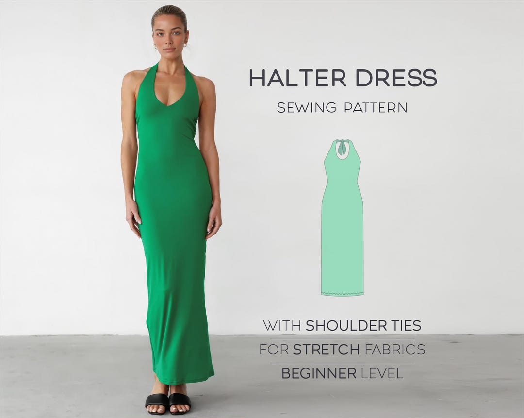 Long Dress Pattern for Beginners, Halter Dress Sewing Pattern, PDF ...