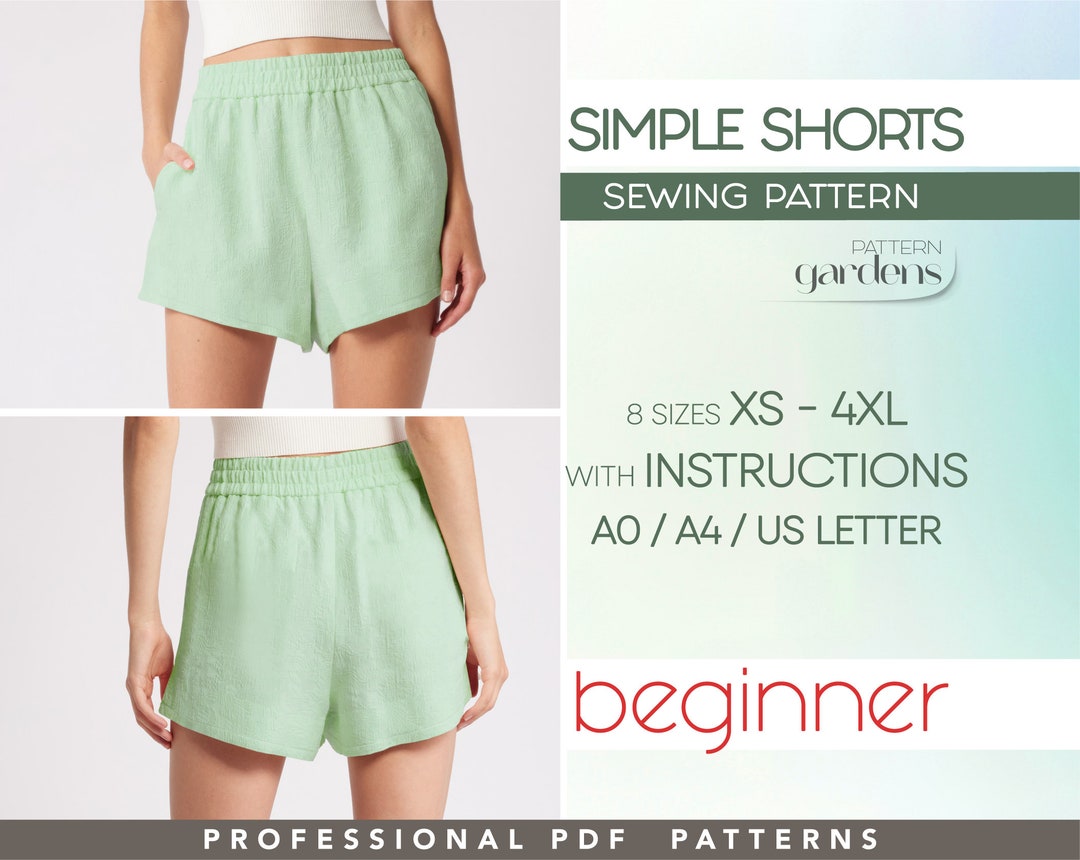 Simple Shorts Beginner Pattern, Cotton Shorts PDF Sewing Pattern ...
