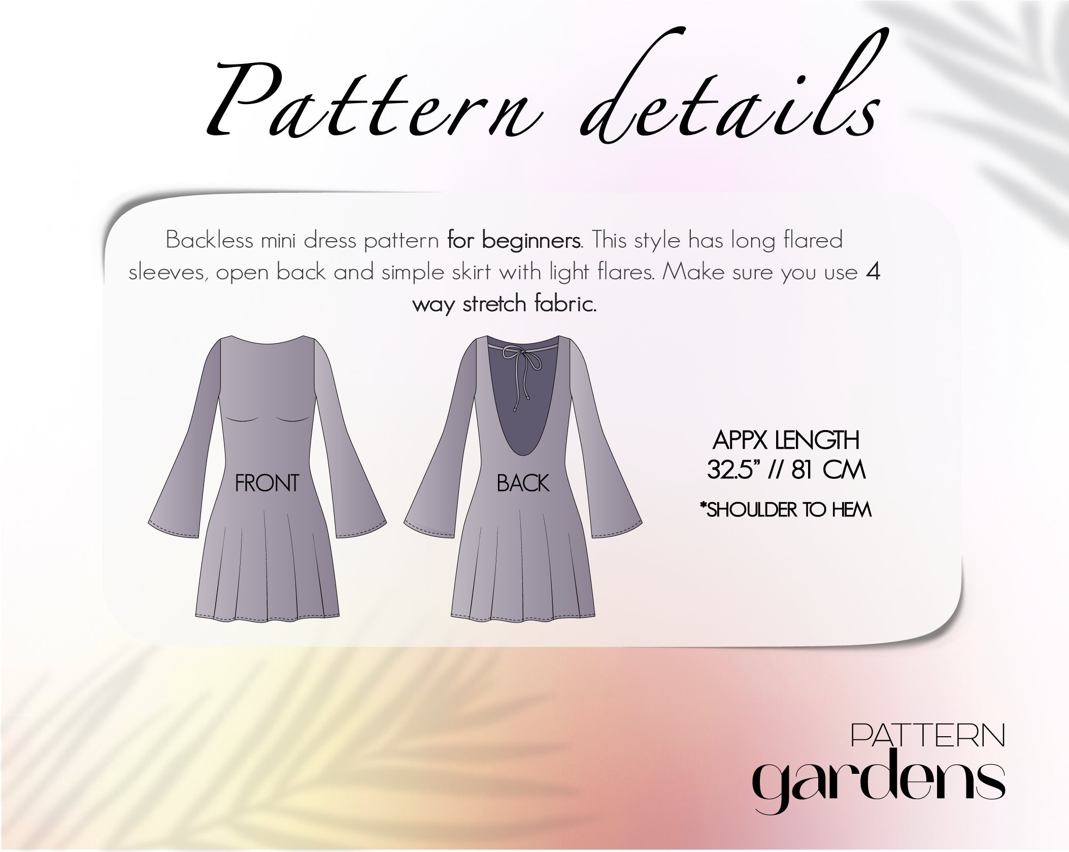 Mini Dress Pattern, Open Back Dress Sewing Pattern XS 4XL, Women Easy ...