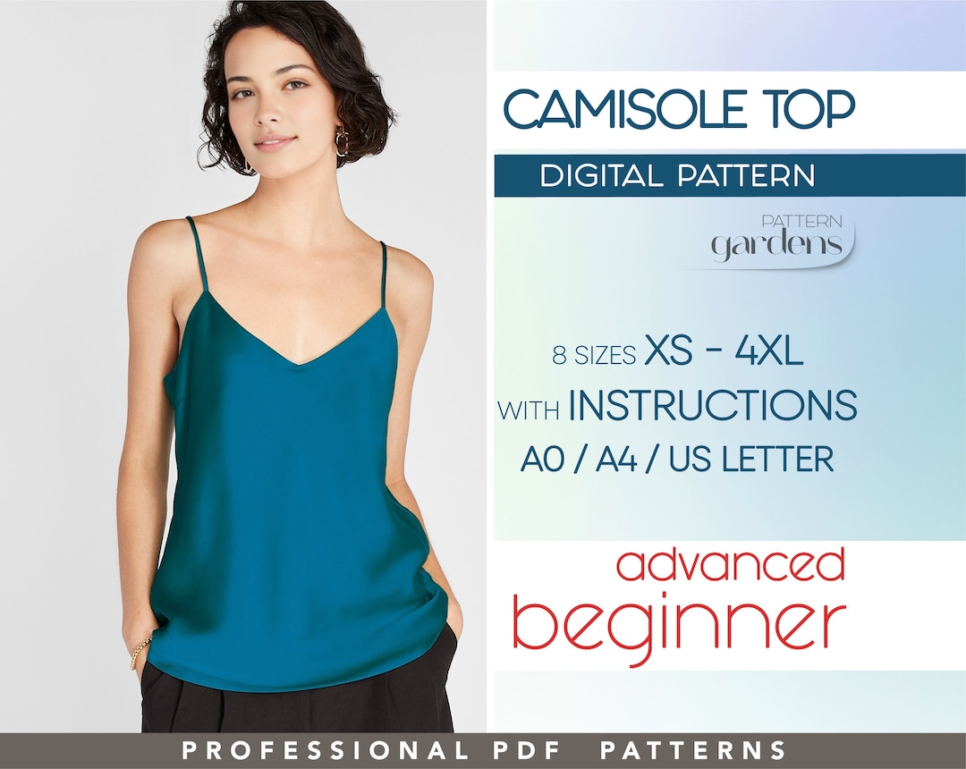 Satin Top Pattern, Camisole Top Pattern, Beginner Top Sewing Pattern ...