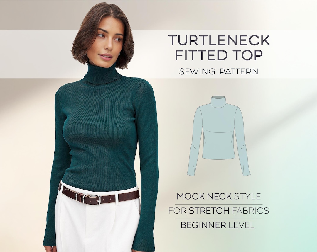 Turtleneck Top Pattern, Women's Top Sewing Pattern, Mock Neck Sweater ...
