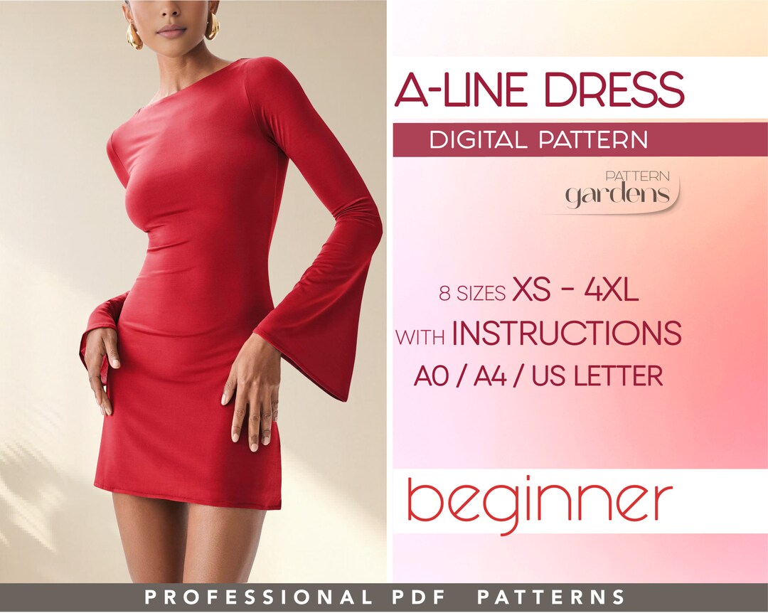A-line Short Dress Pattern, Beginner Dress Sewing Pattern XS 4XL, Women ...