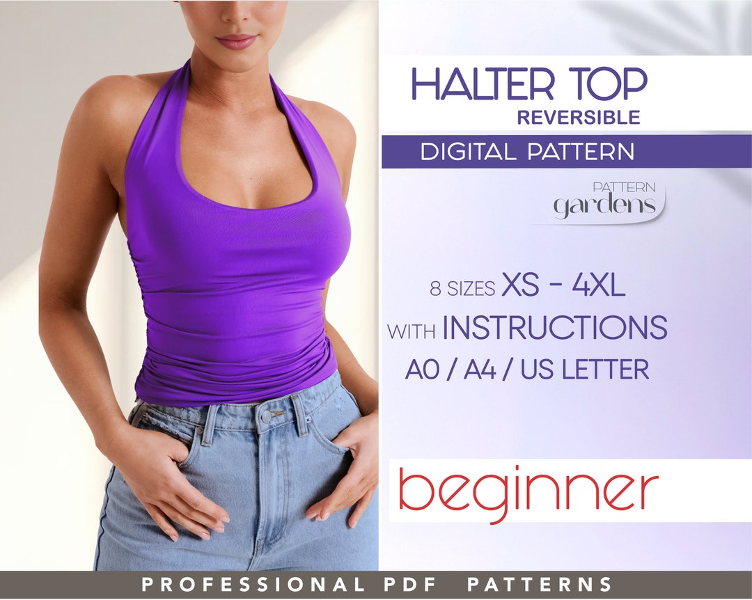 Halter Top PDF Pattern, Cropped Top Beginner Sewing Pattern XS 4XL ...
