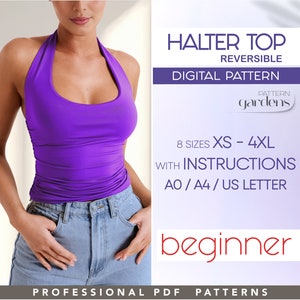 Halter Top PDF Pattern, Cropped Top Beginner Sewing Pattern XS 4XL ...