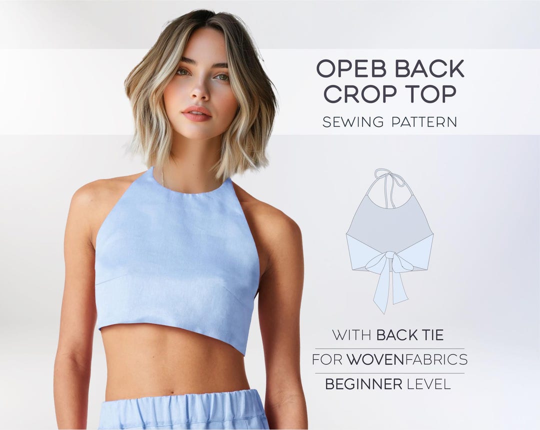 Open Back Top Pattern, Crop Top Sewing Pattern, Backless Top Pattern ...