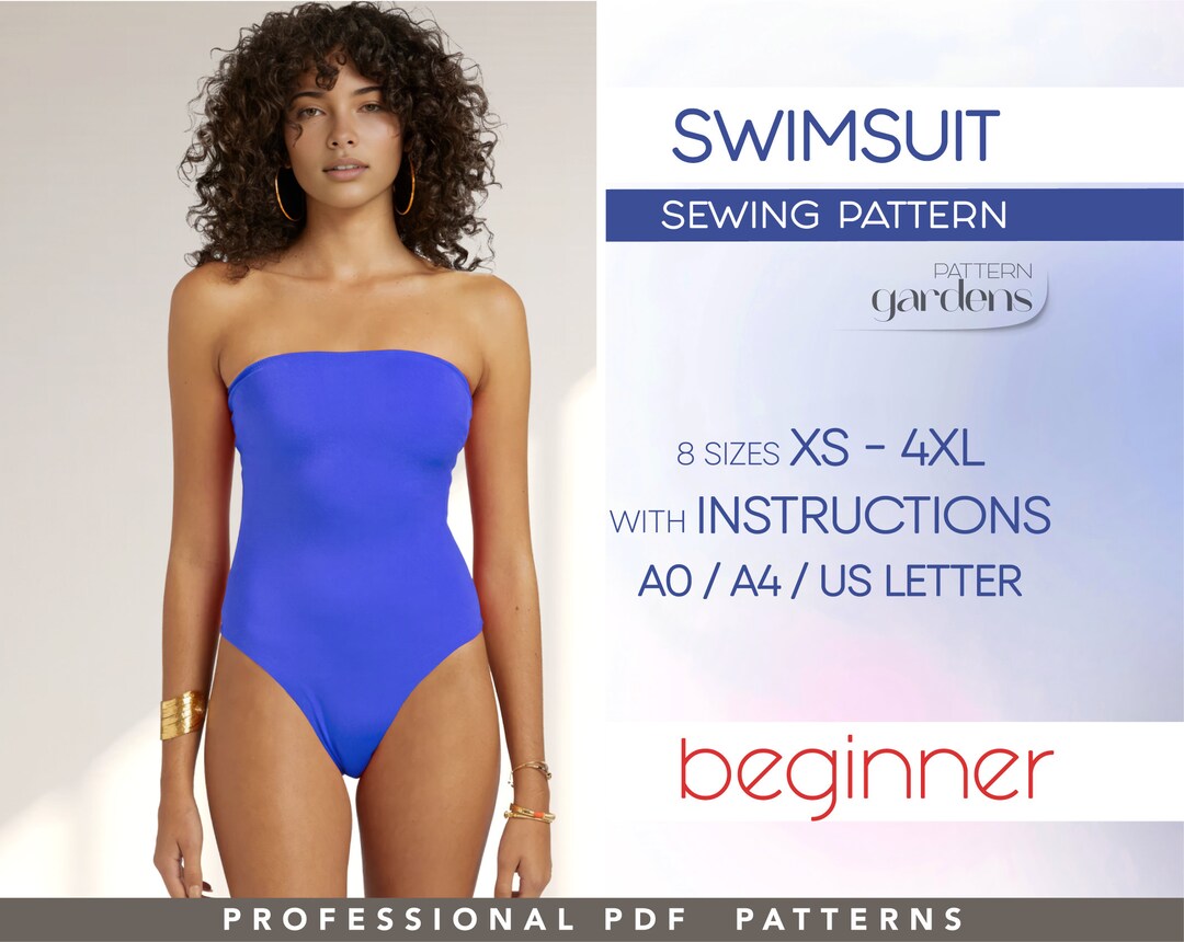 Bikini Sewing Pattern, Swimsuit Beginner Pattern, Plus Size Bathing Suit Pattern XS 4XL ...