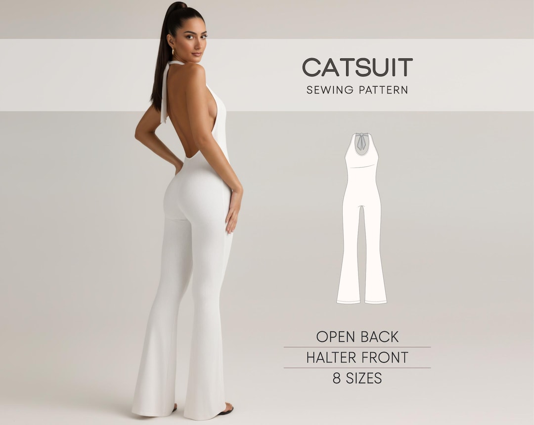 Fitted Catsuit Sewing Pattern: Halter Neck, Flared Leg (PDF Pattern) - Etsy